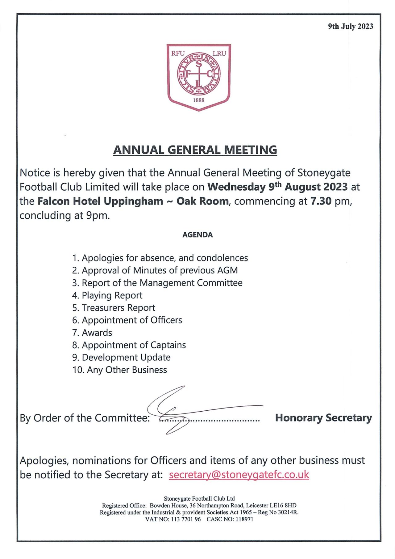 AGM 2023 | Stoneygate RFC